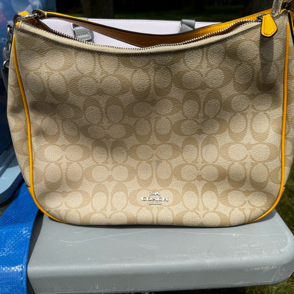 Coach | Bags | Coach Cream And Yellow Shoulder Bag With Signature Style ...